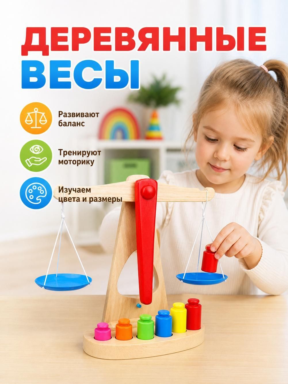 Деревянная образовательная игрушка-весы по методике Монтессори