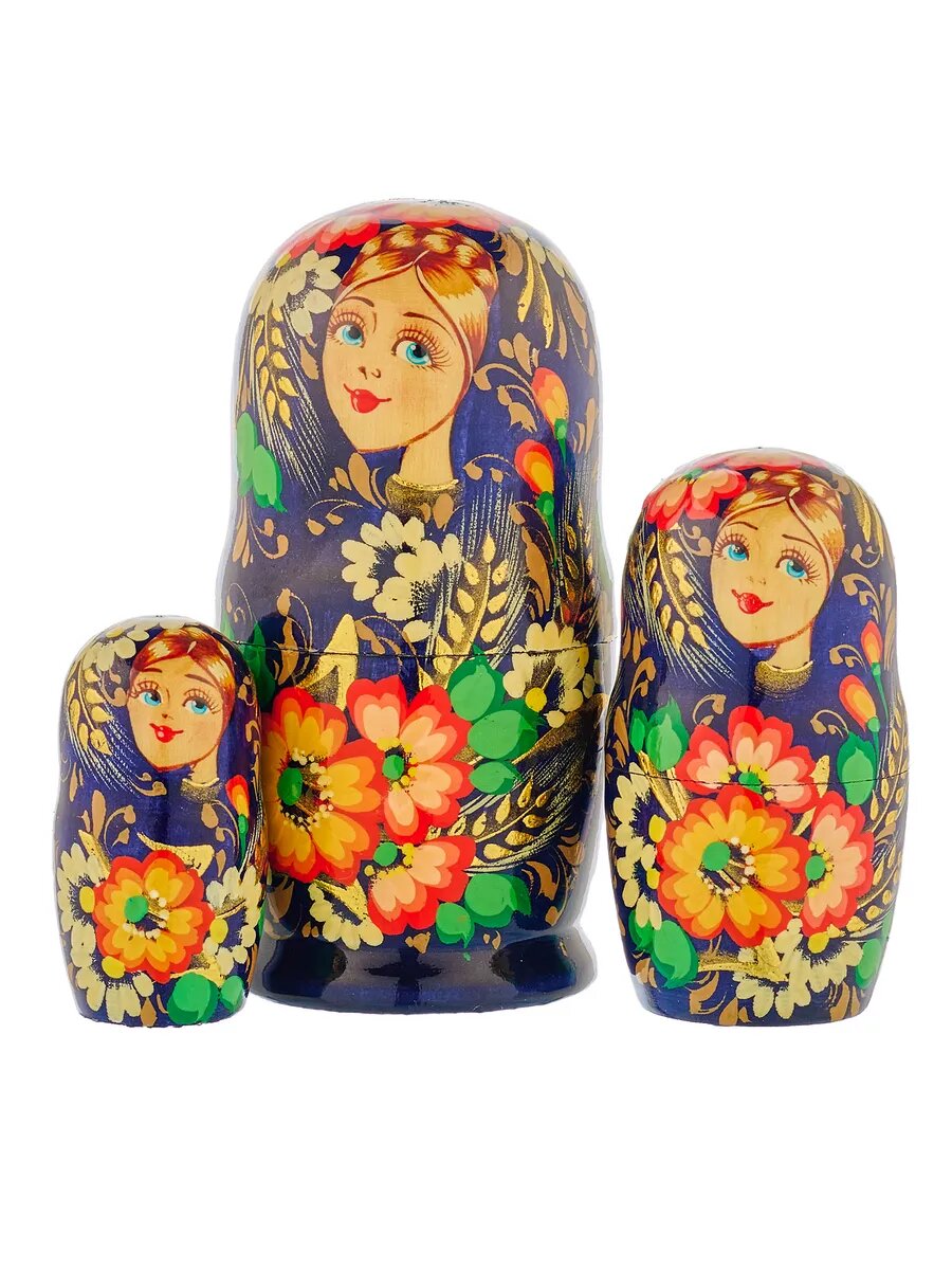 Матрешка "Цветы" 3 места, 10 см