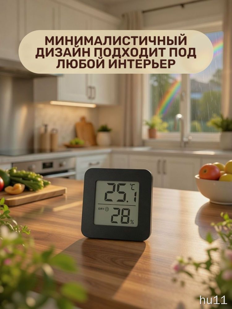 Термометр комнатный электронный с гигрометром черный