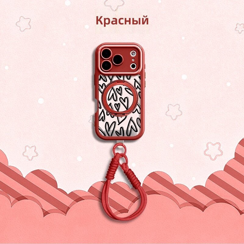 Прозрачный минималистичный прочный чехол для телефона с поворотной магнитной подставкой и отверстием для шнурка, точные вырезы под камеру, полное покрытие, защита от падений, антипотеря, цвет: красный, совместимость: iPhone 12 Pro