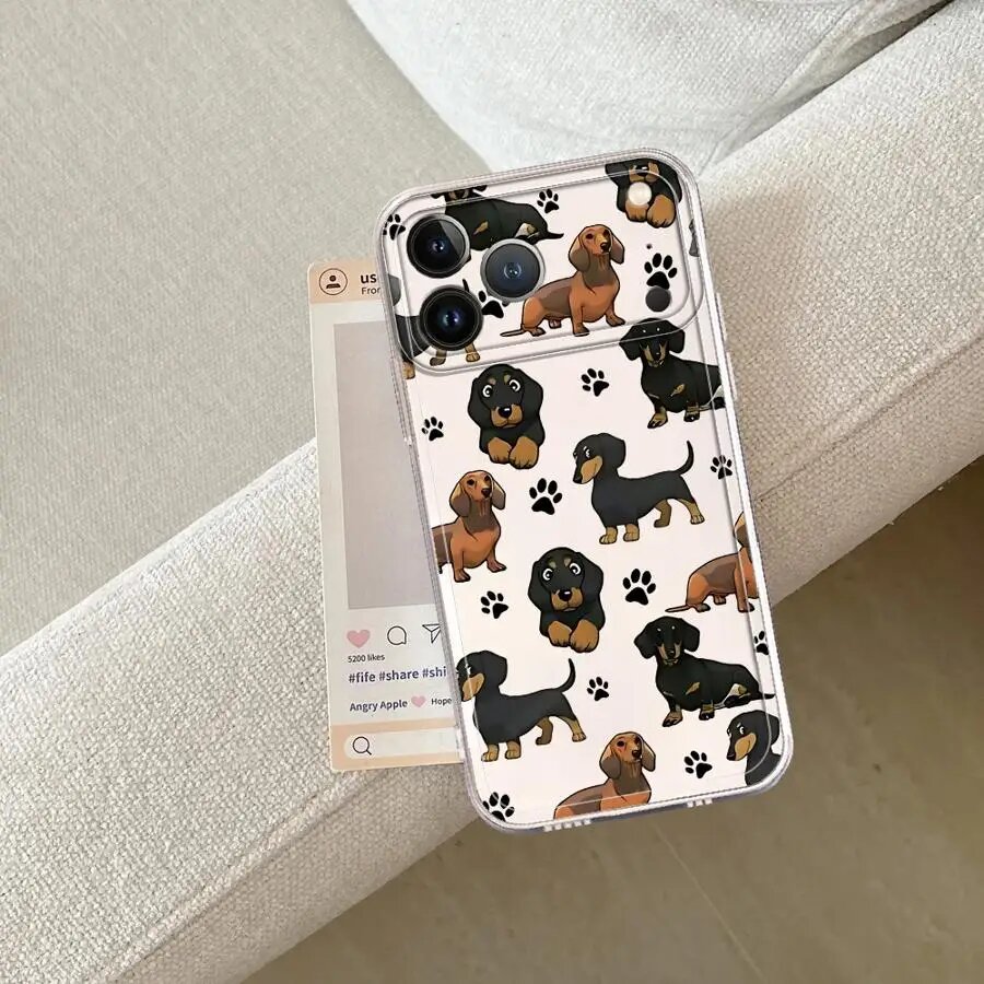 Интересный мягкий чехол для телефона с таксами для iPhone 17 Pro Max 12 iPhone 16, Черный, Mix01