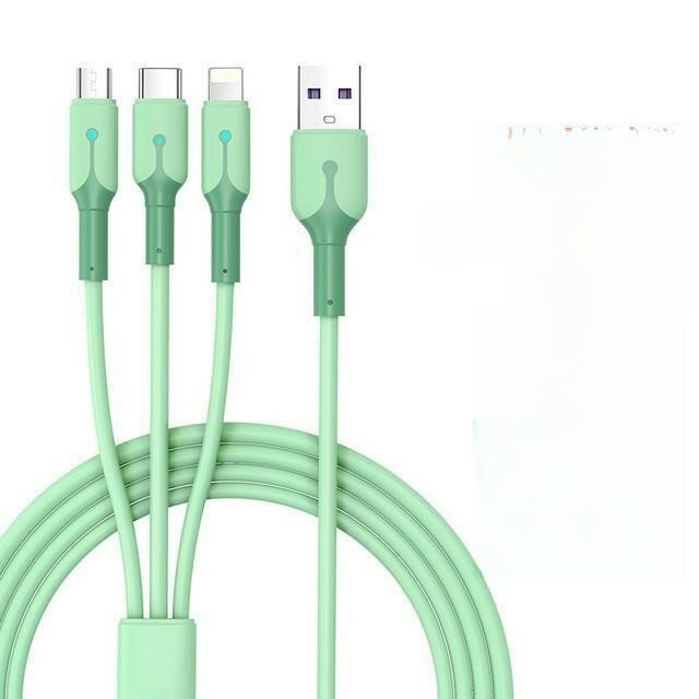 Тройной usb кабель для быстрой зарядки для vivo android телефонов с дыхающим led светом зеленый 2м