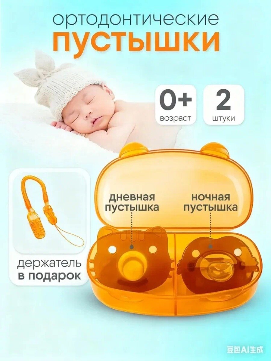 Соска-пустышка ортодонтическая для новорождённых, 2 шт, Мягкая жидкая силиконовая пустышка