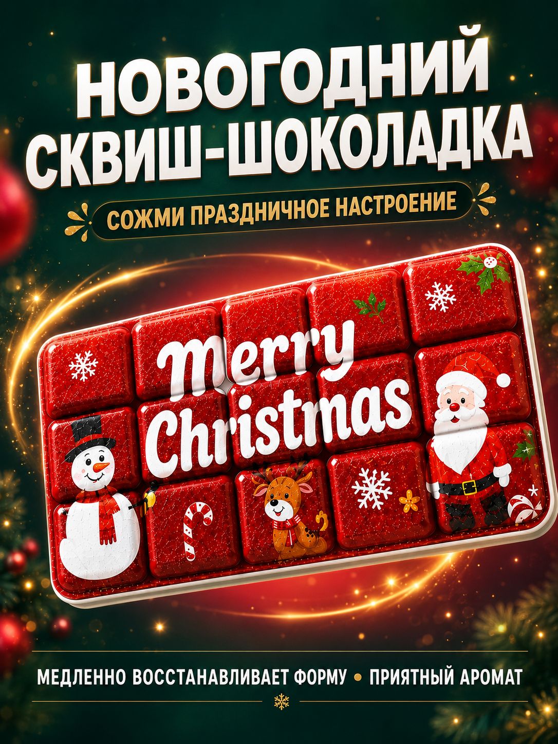 Сквиш антистресс мягкий рождественский шоколад, игрушка шоколадка для детей и взрослых