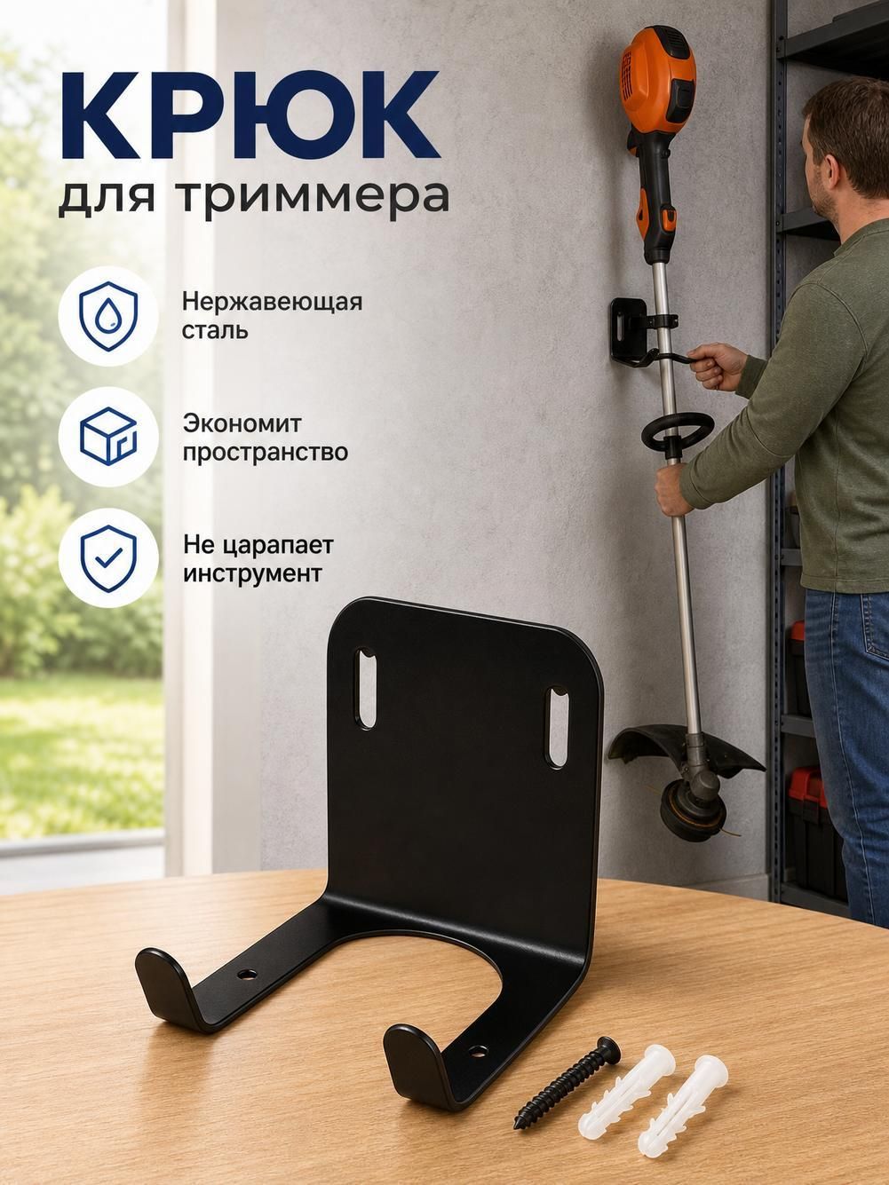 Настенный держатель для садового инструмента из нержавеющей стали, нагрузка до 50 фунтов, антикоррозийное покрытие, 15 15 10 см