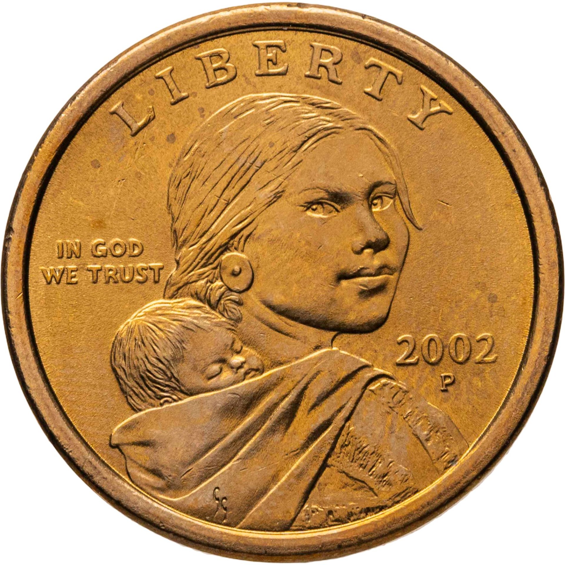 США 1 dollar доллар 2002 "Sacagawea dollar Сакагавея доллар парящий орёл", знак монетного двора "P" - Филадельфия, Медь, в сохранности UNC
