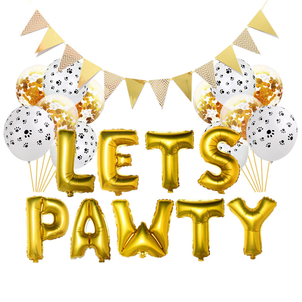 Набор Шаров Pet Party LETS PAWTY 12 Дюймов С Красками И Печатью Когтей Золотой 1 Pc