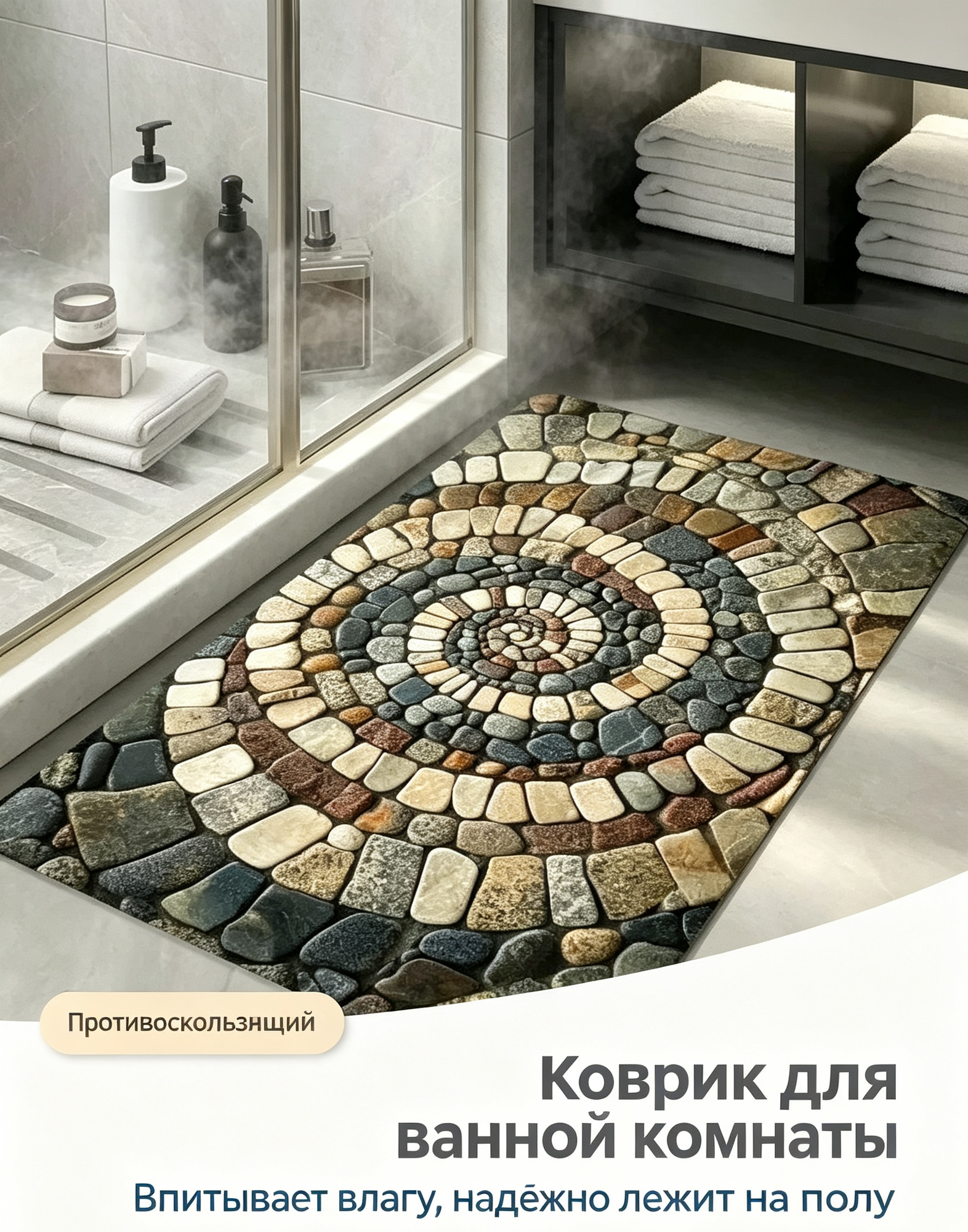 Придверный коврик 60х90 см, коврик для ванной комнаты с рисунком камней, противоскользящий коврик для пола