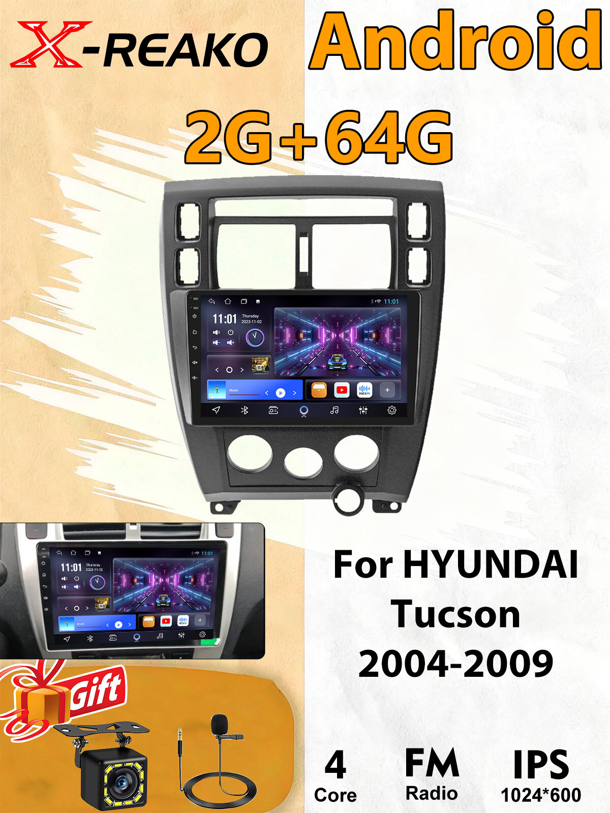 Магнитола для HYUNDAI Tucson 2004-2009 экран 9 дюймов Андроид wifi Bluetooth GPS
