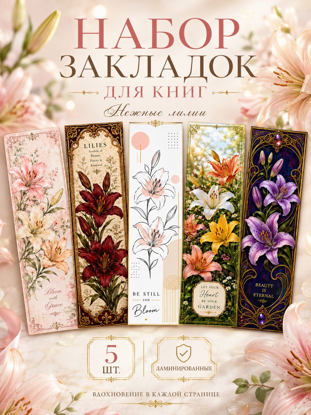 Набор закладок 5 шт. Лилия