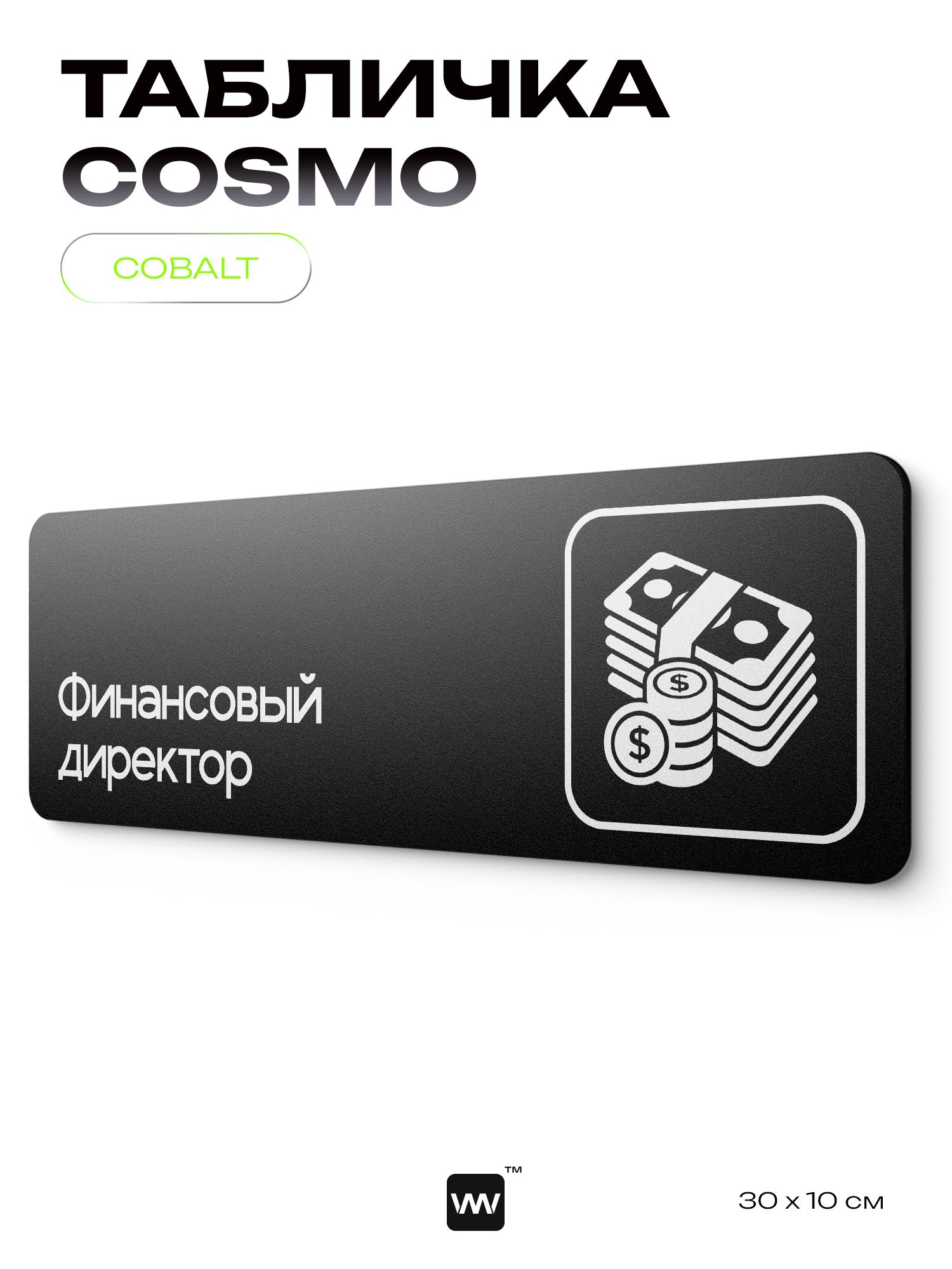 Табличка Финансовый директор, табличка на дверь и стену черная, для офиса и кафе, салона красоты и фитнес-клуба, серия COSMO, 30х10 см, Айдентика Технолоджи
