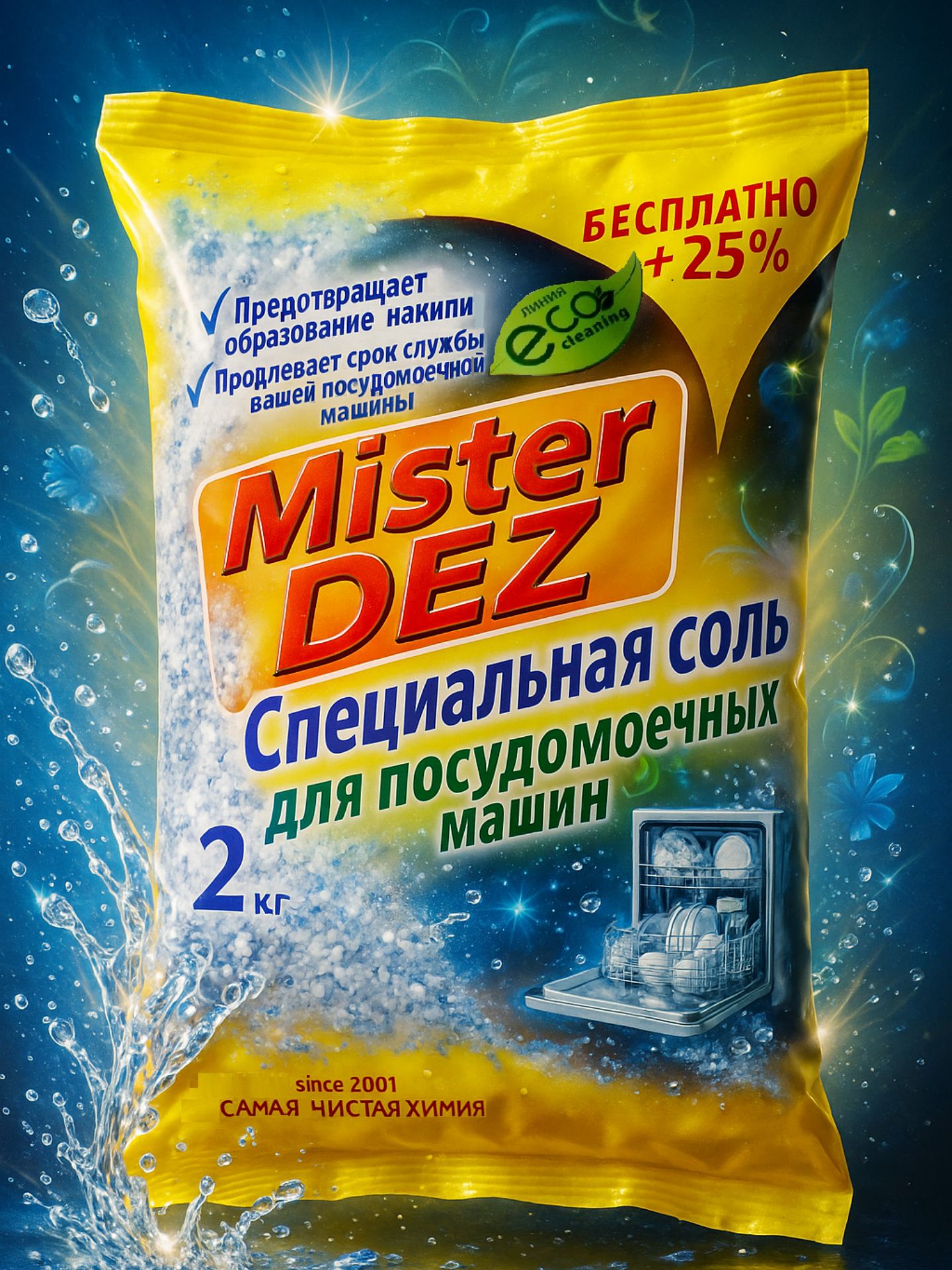 Соль для посудомоечных машин Mister Dez, 2 кг