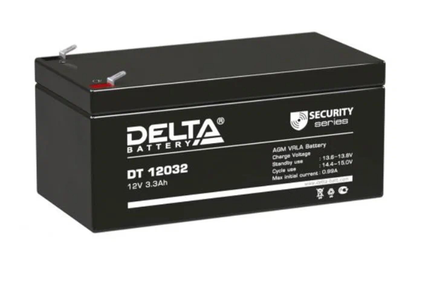 Батарея Дельта DT 12032, 12В-3.3Ач 135х67х61, клеммы F1, для охранно-пожарных систем