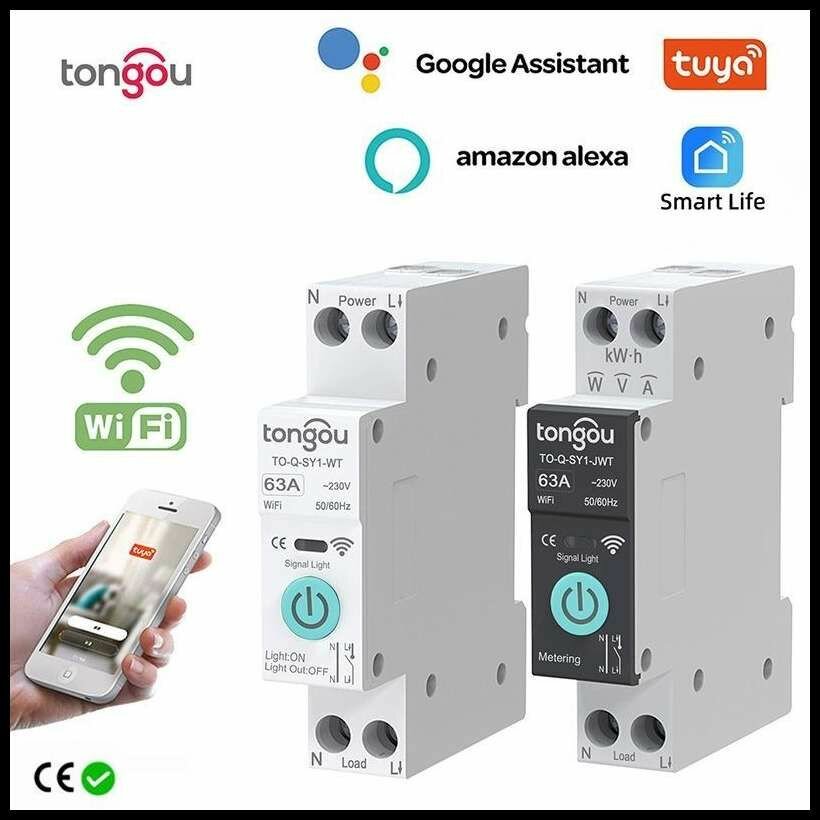 DIN-рейка WiFi Smart Switch / Контроль потребления электроэнергии, таймер, защита по напряжению и току и функции предварительной оплаты / Управляется Ewelink, регулируется от 1-63A TONGOU