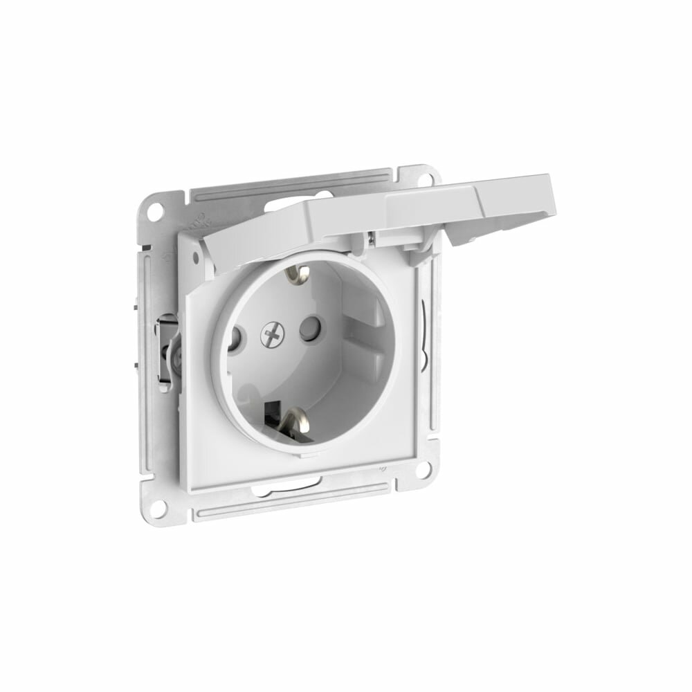 Розетка с заземлением со шторкой Systeme Electric ATLASDESIGN, 16 А, IP20, мех, быстрозажимная клемма, Белый ATN000146S