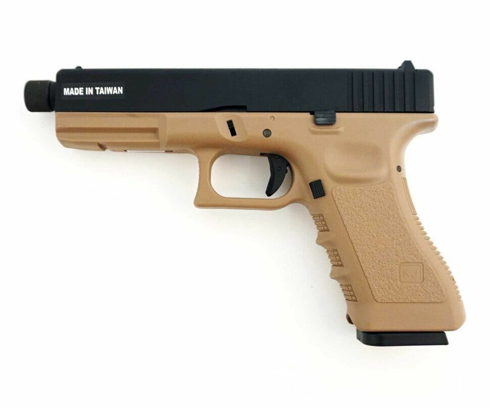 Пистолет страйкбольный KJW GLOCK G17 GBB GAS, ствол с резьбой, TAN (KP-17-TBC. GAS-TAN)