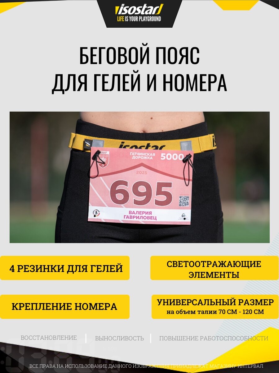 Пояс Isostar для гелей и стартового номера, светоотражающие вставки, цвет желтый