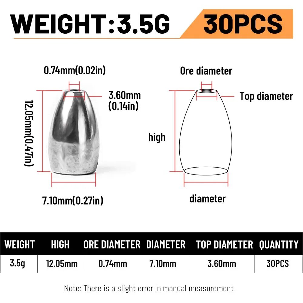 Грузила для рыбалки 3.5g, 30шт
