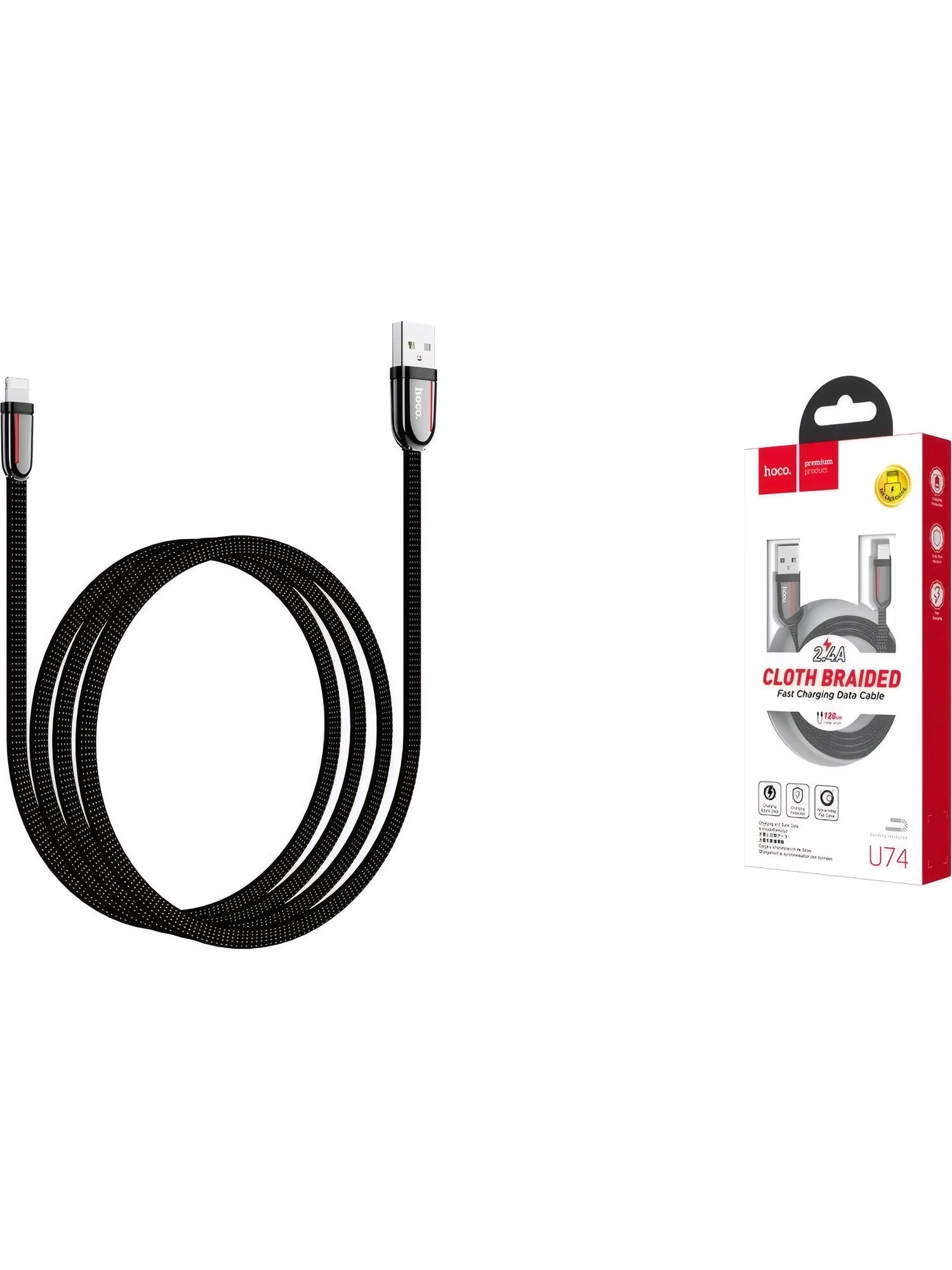 Кабель USB - Lightning (для iPhone) 2,4А HOCO U74 черный 1,2м (00193)