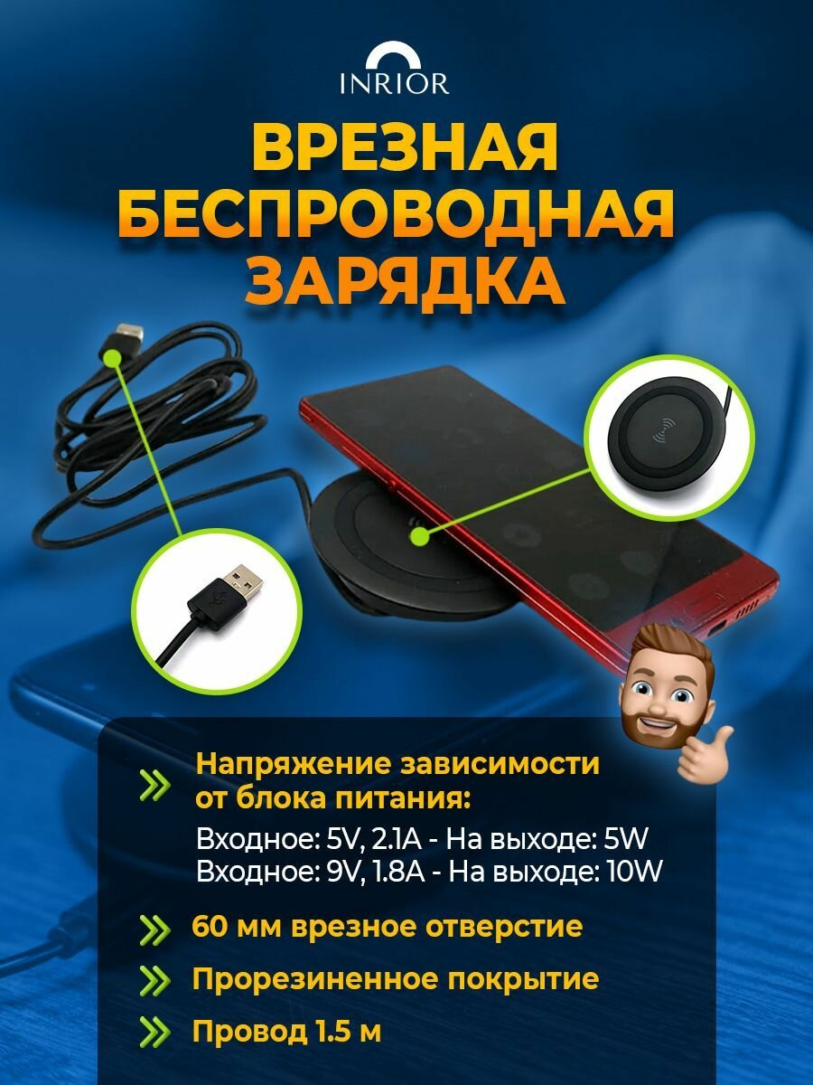 Встраиваемая врезная беспроводная зарядка для телефона, планшета, наушников, для андроид, айфон