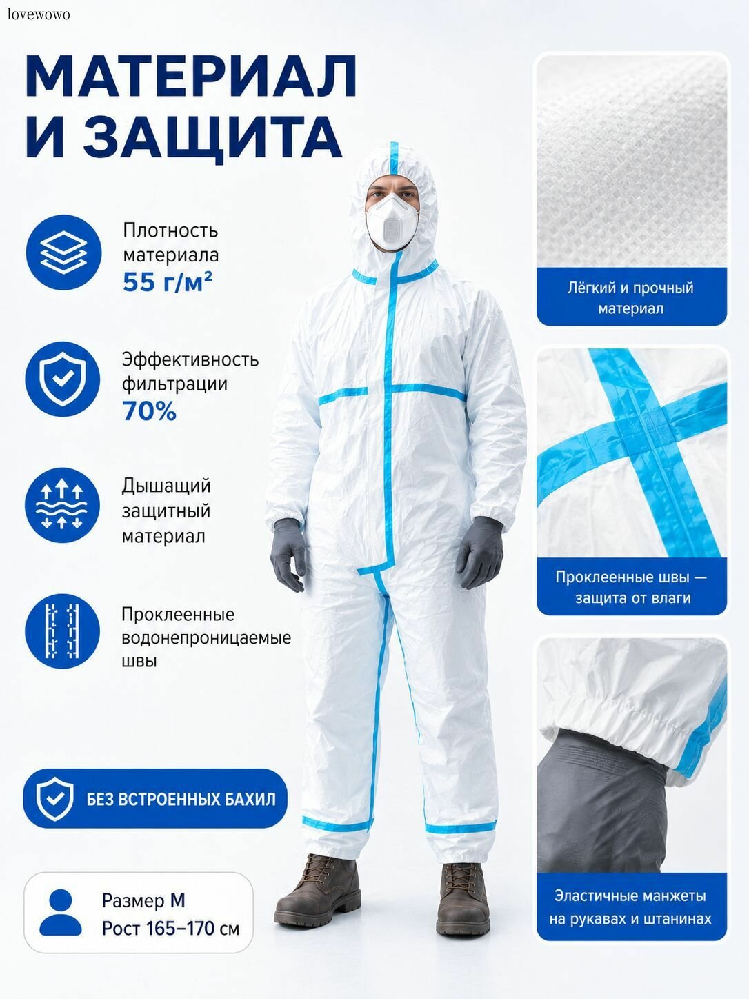 Одноразовый комбинезон защитный, костюм химзащитный для маляра, для пинбола, 55 гр, спецодежда