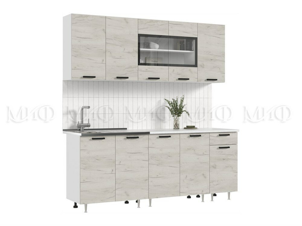 МИФ Кухня Рио NEW Дуб Крафт белый Столешница Кастилло темный 2000 2000 дуб крафт белый