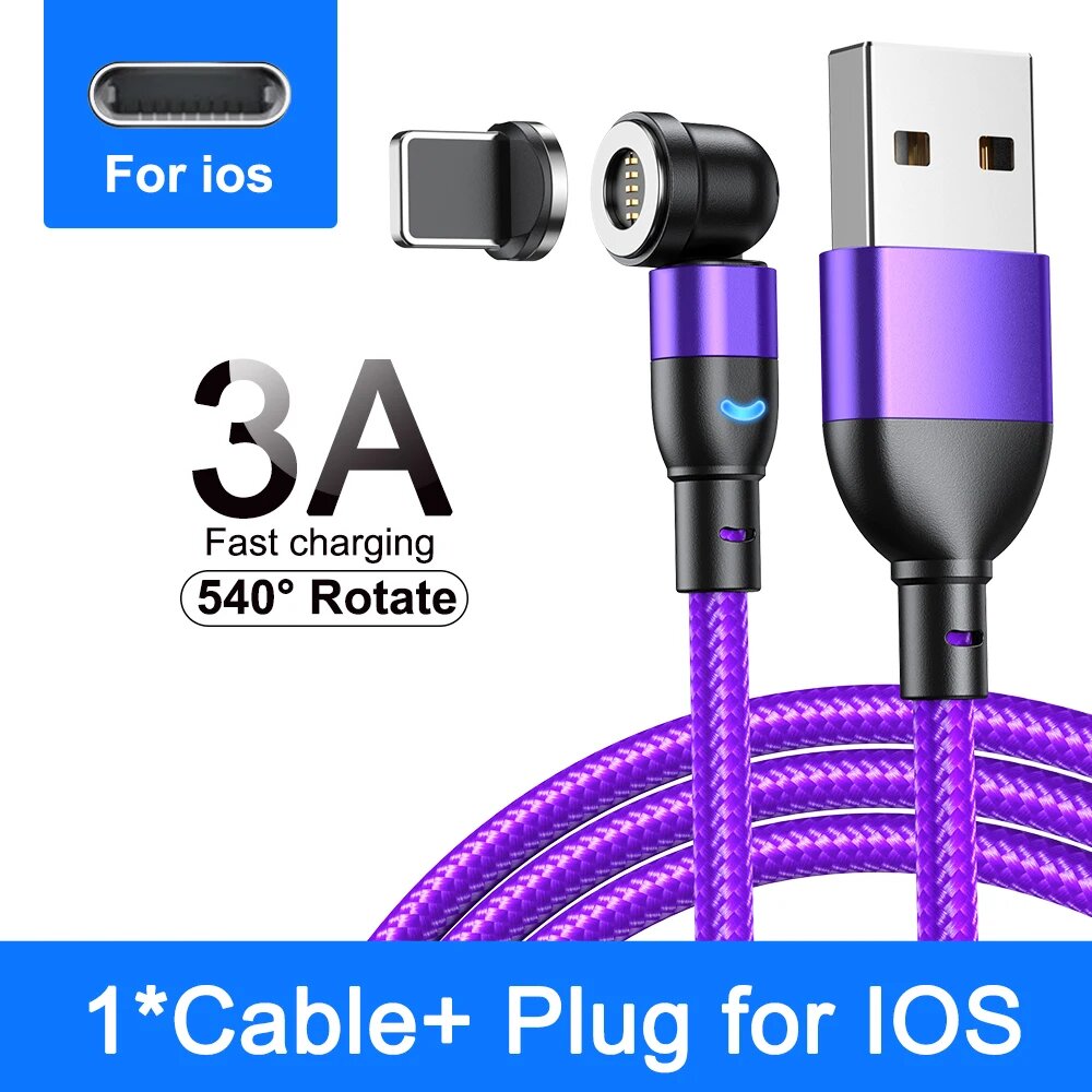 Магнитный кабель для iPhone, фиолетовый, 3A, 2м