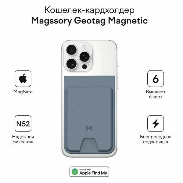 Картхолдер для телефона Magssory Geotag Magnetic Flip Wallet кобальт