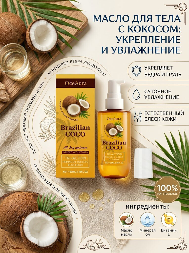 Масло для тела с кокосовым маслом и минеральным маслом, увлажнение кожи и уход за сухими участками тела