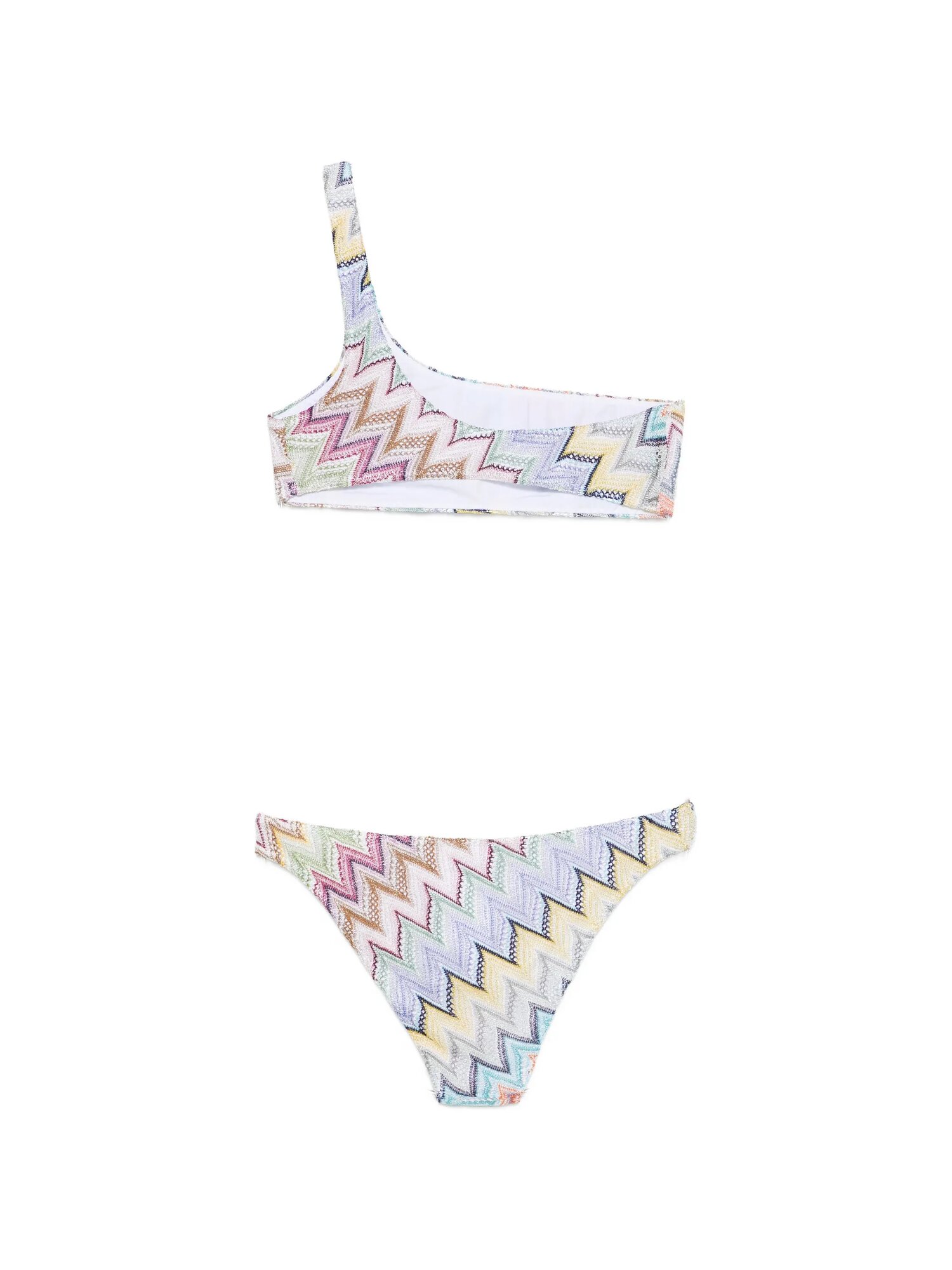 Купальник Missoni Zigzag one-shoulder bikini, размер 44, бежевый/белый — фото 1