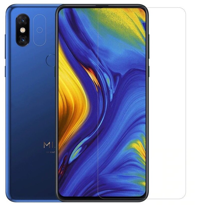 Защитное противоударное стекло MyPads на Xiaomi Mi Mix 3 с олеофобным покрытием (только на плоскую поверхность экрана, не закрывает края экрана н.