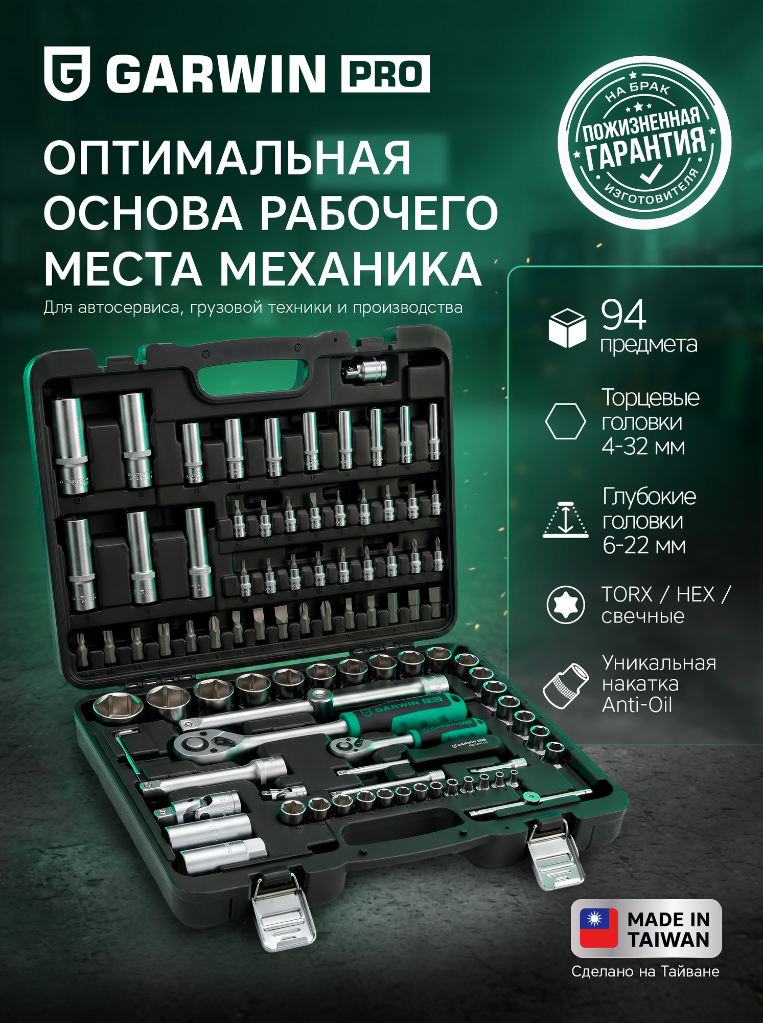GARWIN PRO 640094 Набор инструмента 1/4" и 1/2", 94 предмета
