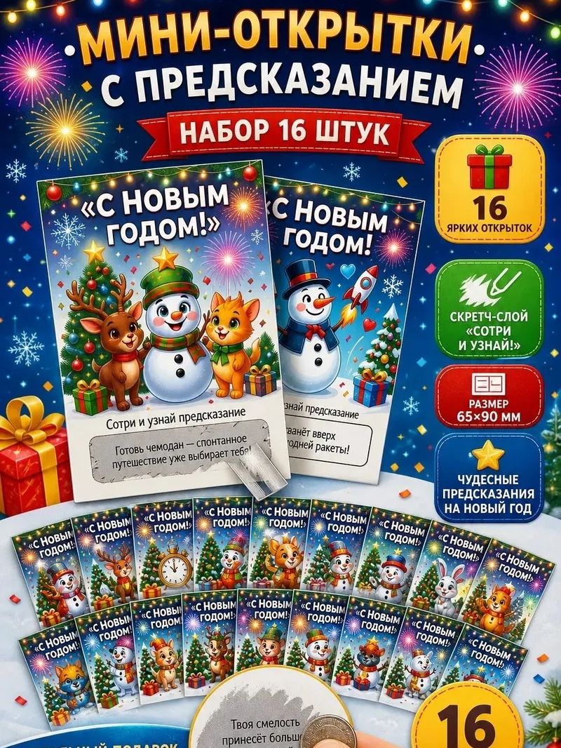 Новогодние предсказания набор мини открыток.