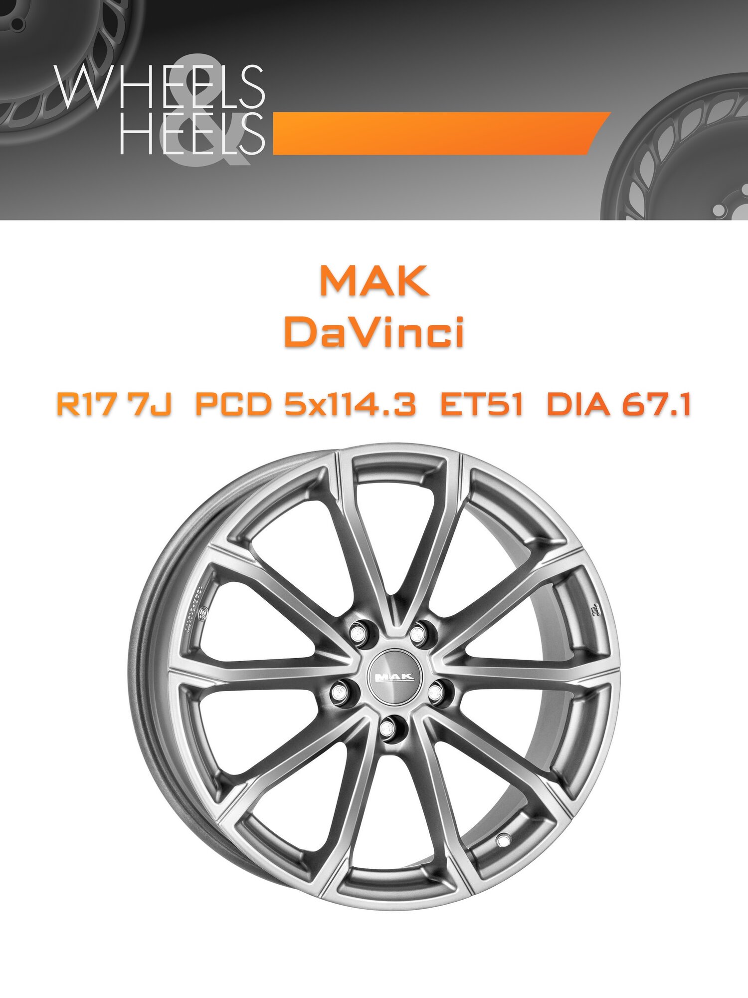 Диск автомобильный литой MAK DaVinci 17x7 5x114.3 et51 dia67.1 Светлый титан