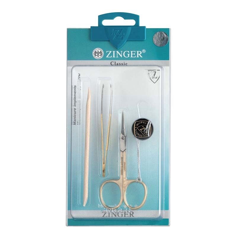 Zinger/ Набор для маникюра Sis-29-1-HG (ножницы для кутикулы, пинцет, деревянная палочка), маникюрный инструмент серии Professional