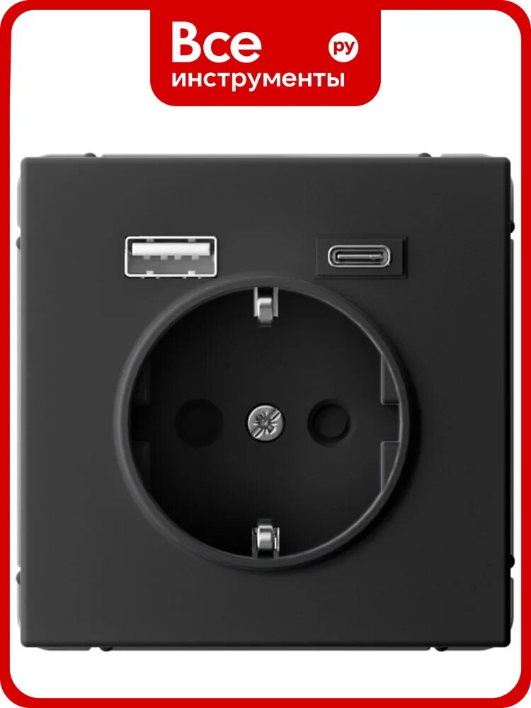 Розетка 16А с 2 USB A+C Systeme Electric ArtGallery Карбон, 5В/2,4А/3,0А, 2x5В/1,5А, механизм GAL001032