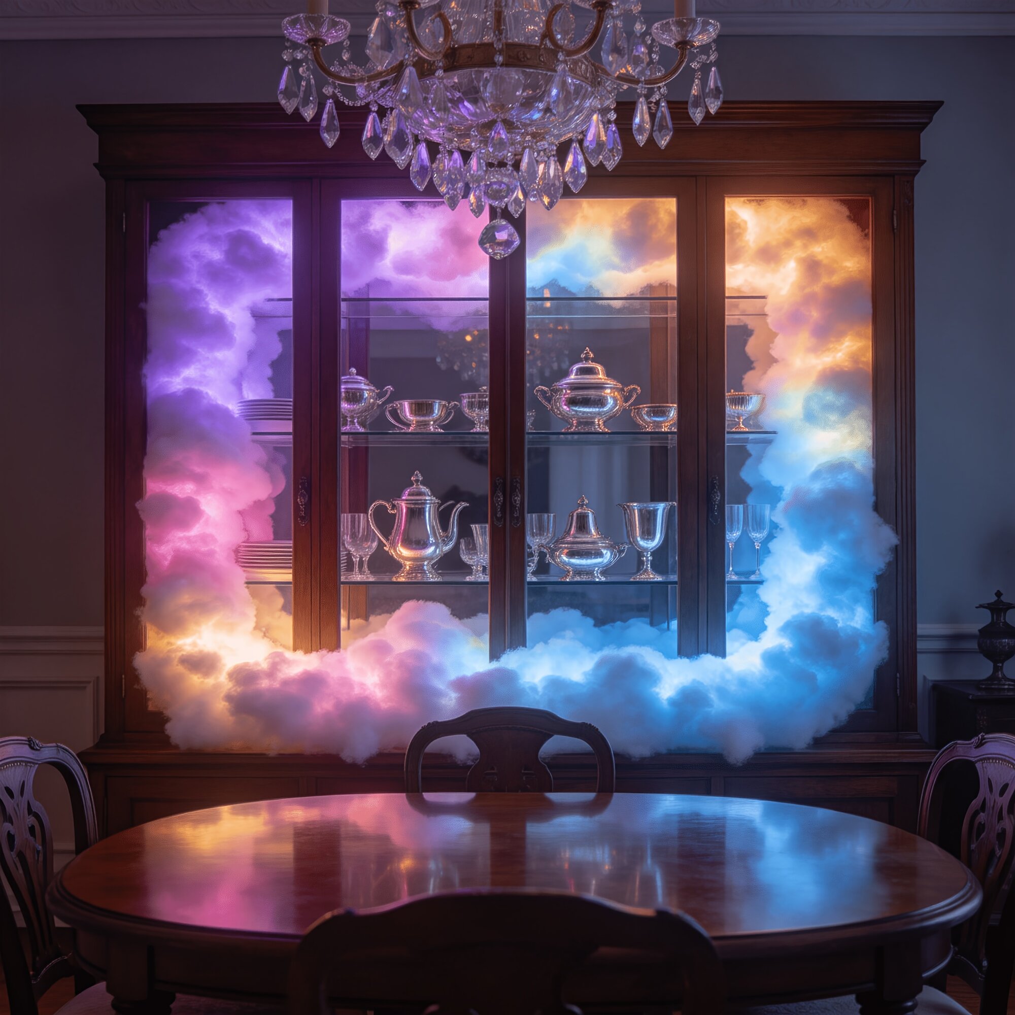Подвесной светильник в форме облака RGB, 79,52 дюйма, для столовой и серванта, фиолетовое розовое янтарное свечение