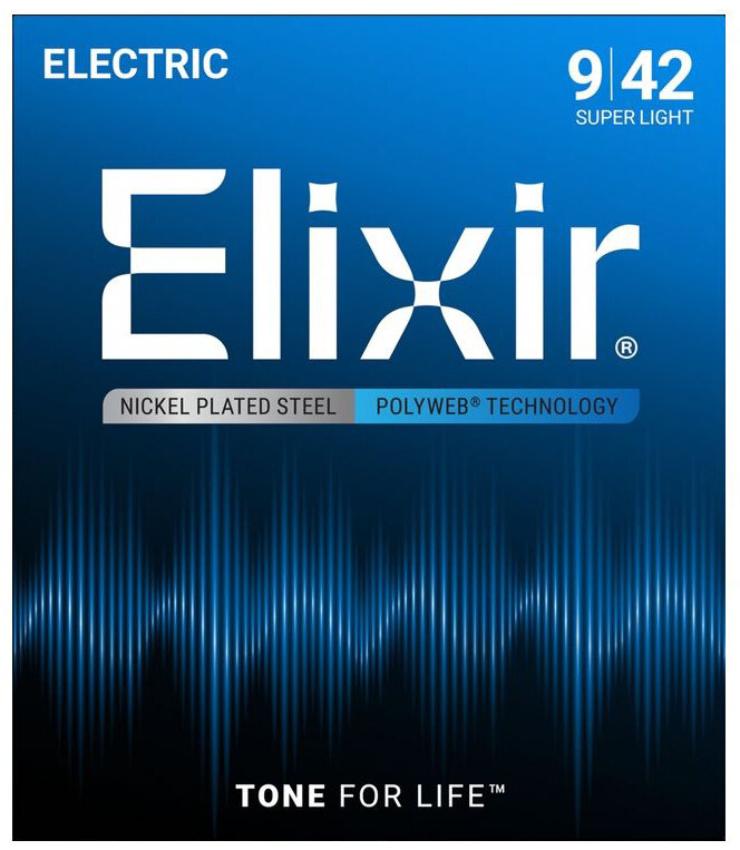 12000 POLYWEB Комплект струн для электрогитары, Super Light, никелированная сталь, 9-42, Elixir