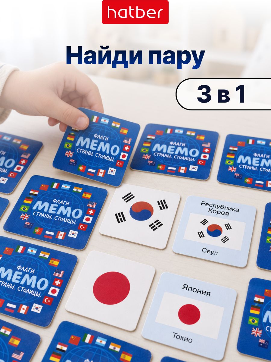 Мемо игра для детей карточная на память мемори "Флаги. Страны. Столицы", обучающая игра 36 карточек