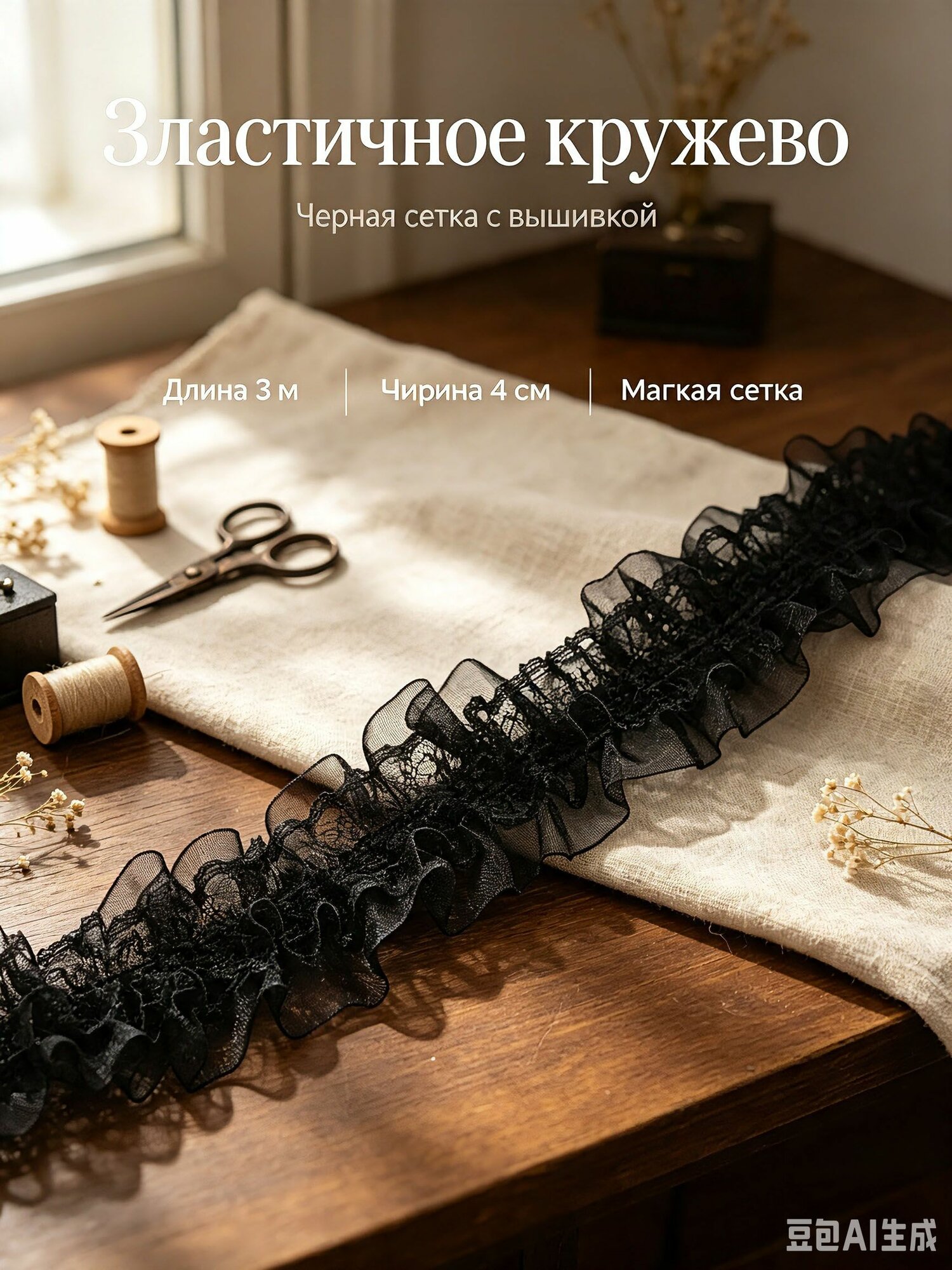 Кружевая тесьма эластичная сетчатая 3м шир4см 6 цветов объемная для одежды и аксессуаров для волос
