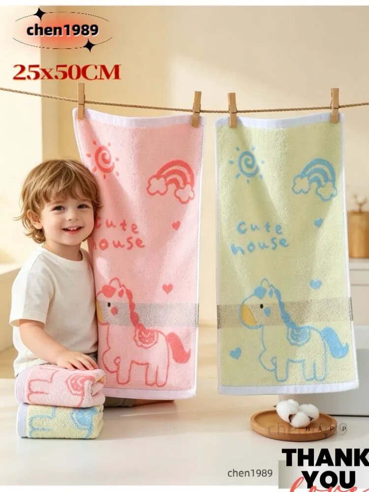 Полотенце детское 25x50 см, махровая ткань, хлопок, светло-желтый, светло-розовый, 2 шт