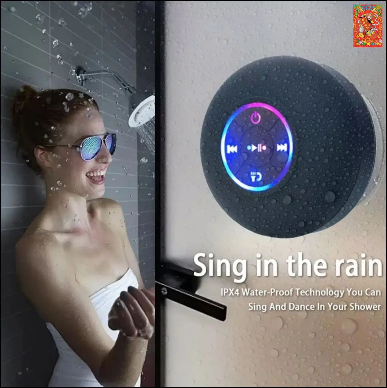 Портативный водонепроницаемый Bluetooth душ динамик с присосом и светодиодным светодиодным 3D - басом