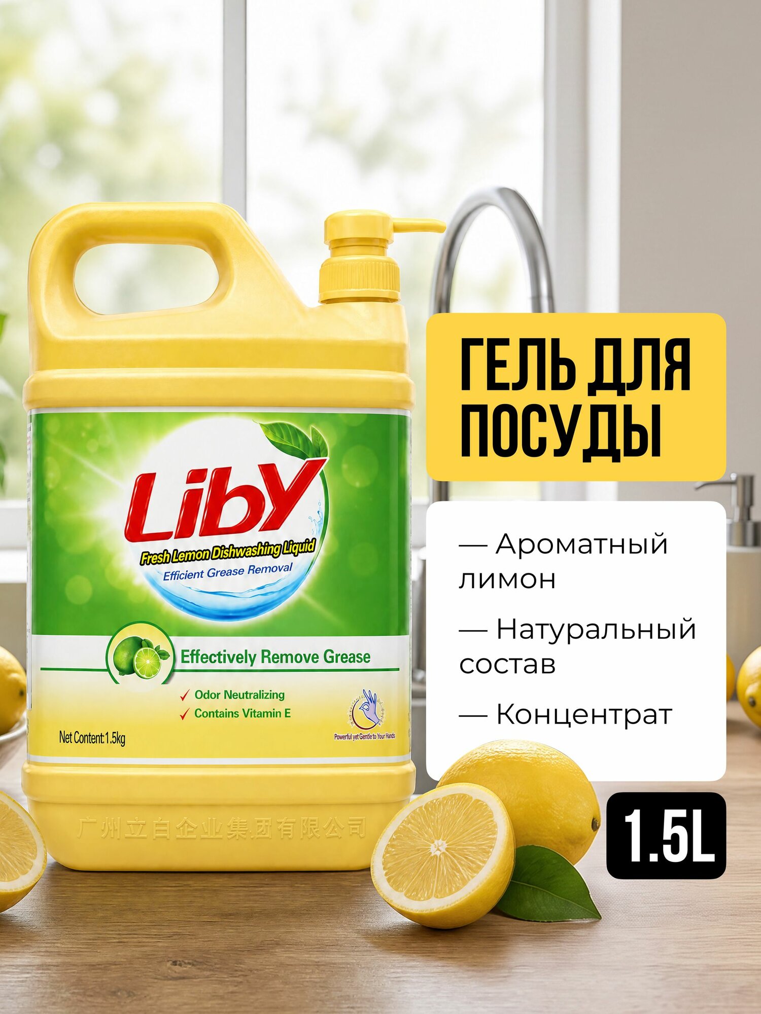 Гель для мытья посуды Liby Чистая посуда Лимон 1,5л