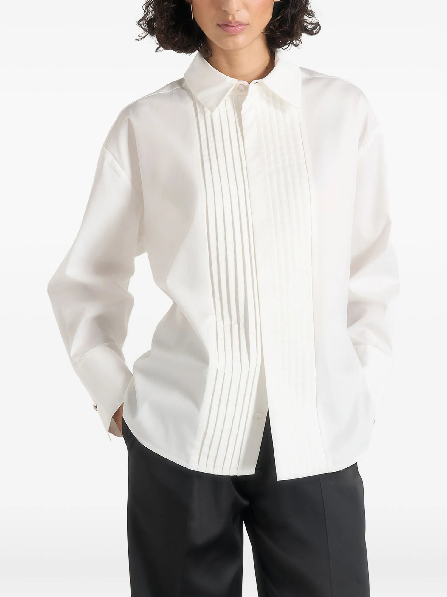 Рубашка Hope in white pleated tuxedo cotton shirt with cinch back