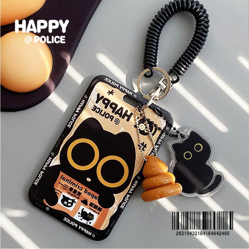 HAPPY Черная кошка портативный скользящий чехол для карт с черной лентой котенком-подвеской и аксессуаром-навозом