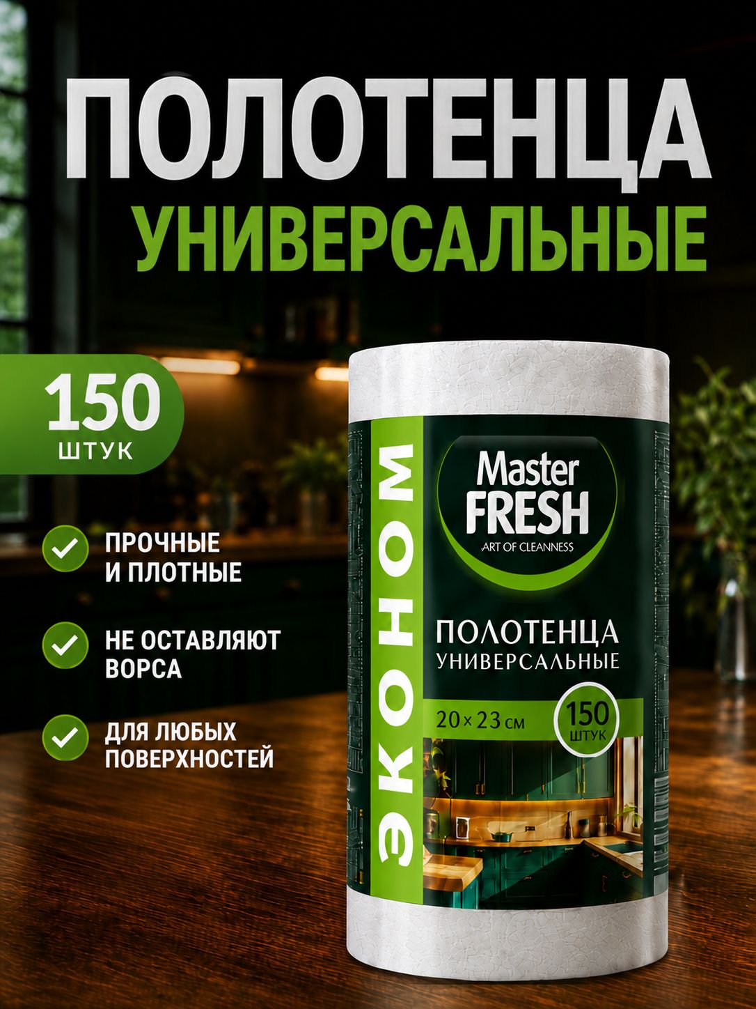 Хозяйственные полотенца эконом Master FRESH в рулоне спанлейс 150 шт. 20*23см