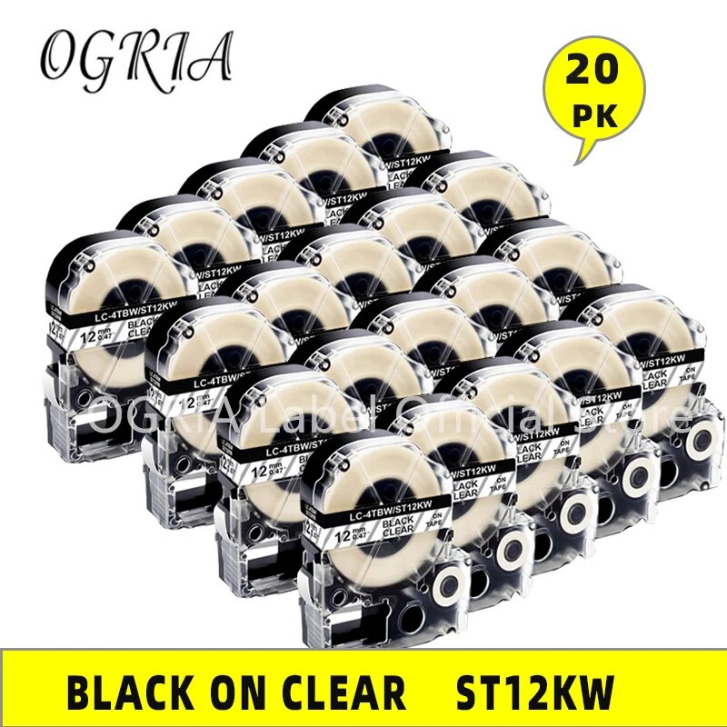 Лента OGRIA 12 мм Black on Clear, 20 шт. для Epson