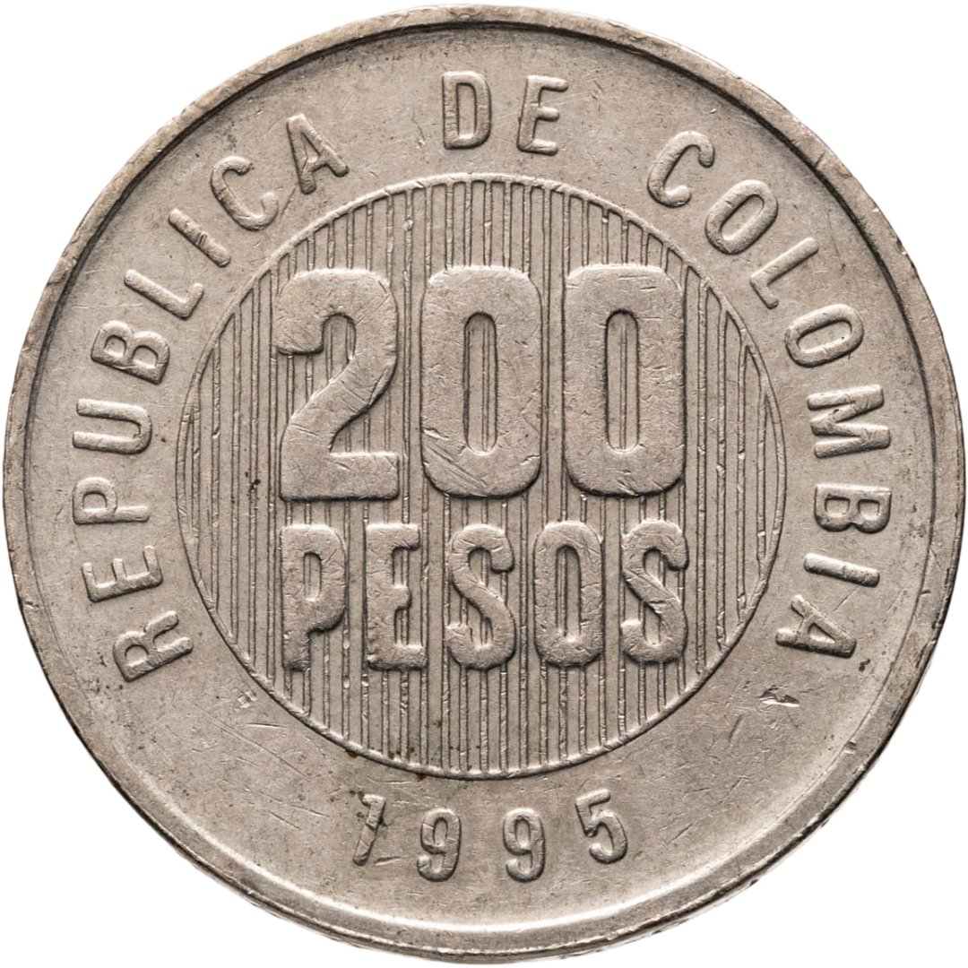 Колумбия 200 песо pesos 1995, МНЦ медь-никель-цинк, в сохранности XF