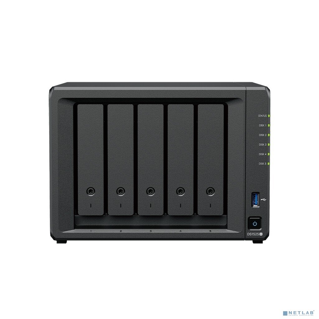 Synology DS1525+ СХД AMD V1500B (Quad-Core, 8 Threads) 2.2 GHz 8GB DDR4 ECC 5 x 3.5”/2.5” SATA HDD/SSD 2 x M.2 NVMe (for SSD cache, no storage pool support) 2 x 2.5GbE RJ-45 вилка UK/HK 3-pin