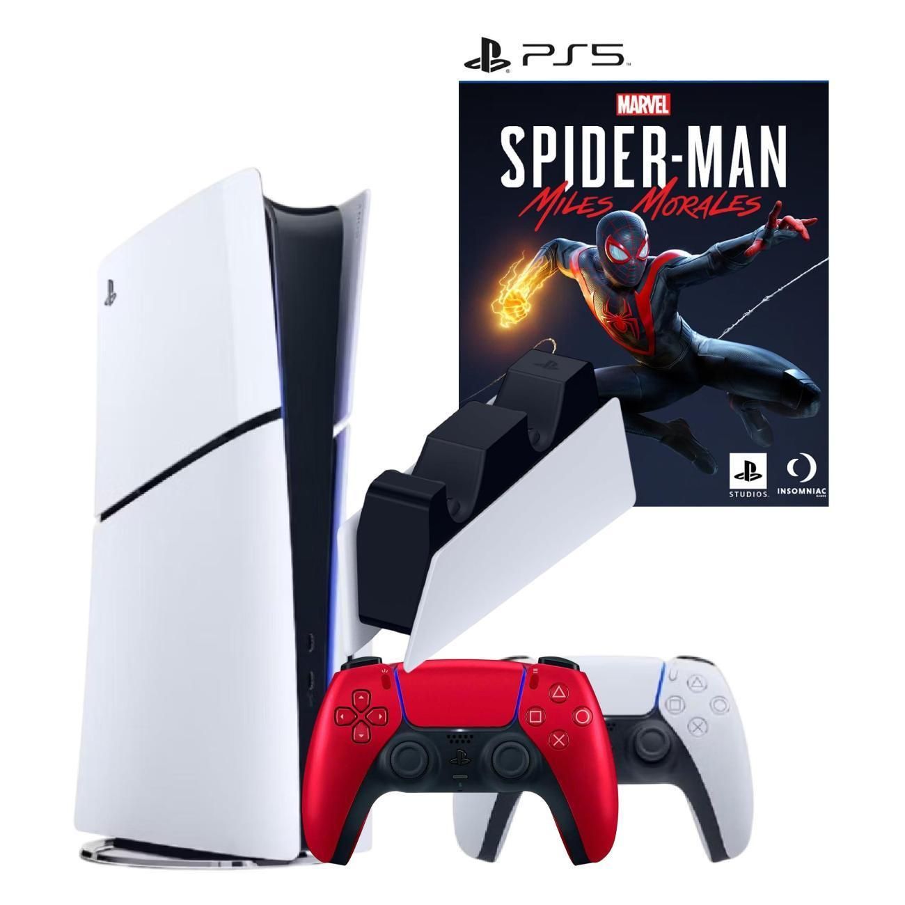 Игровая приставка Sony PlayStation 5 Slim Disk + 2й геймпад вулканический красный + игра Spider Man Morales + станция зарядки